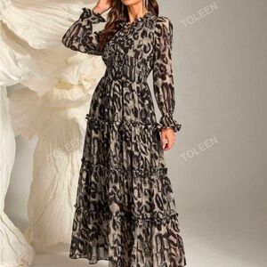 Toleen | Dresses | Nwt Toleen Animal Print Maxi Dress Chiffon Sheer ...
